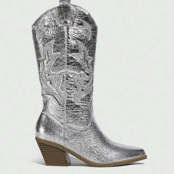 True Freedom | Shoes | Womens Silver Metallic Western Glamcowboy Boots ...